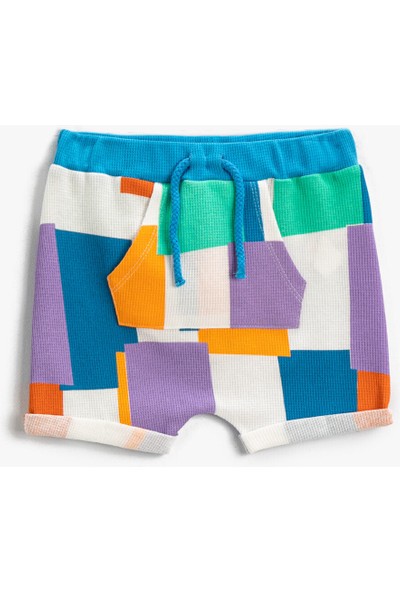 Koton Renkli Şort Beli Bağlamalı Kanguru Cepli Pamuklu