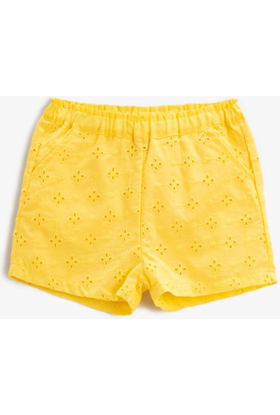 Koton Şort Fisto Işlemeli Beli Lastikli Pamuklu