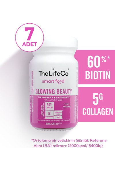 TheLifeCo SmartFood Glowing Beauty Shot İçecek 60ml (5 gr Kolajen + Biotin) x 7 TheLifeCo SmartFood Glowing Beauty Shot İçecek 60ml (5 gr Kolajen + Biotin) x 7