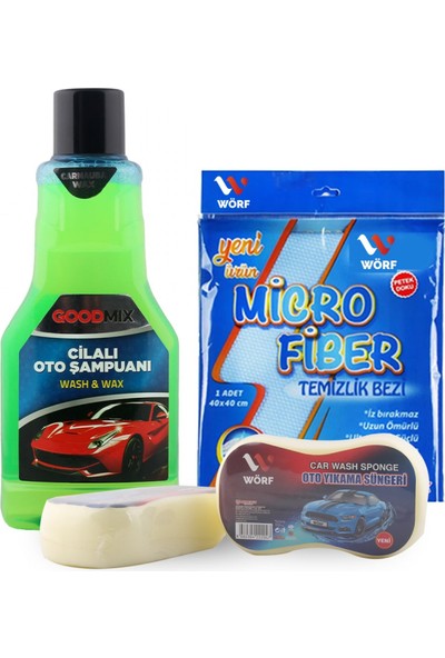 Goodmix Cilalı Oto Şampuanı & Oto Yıkama Süngeri + Mikrofiber Bez