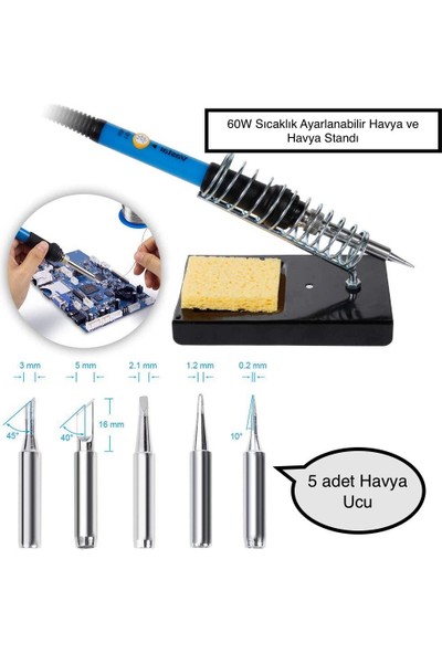 SolinpaTech 60W Sıcaklık Ayarlanabilir Havya Lehim Makinası, Ucu ve Standı SolinpaTech 60W Sıcaklık Ayarlanabilir Havya Lehim Makinası, Ucu ve Standı
