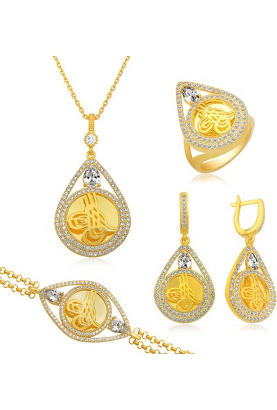 Gümüş Damla Çerçeveli Tuğra Set