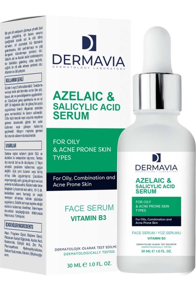Dermavia Azelaıc & Salıcylıc Acıd Serum Yağlı Akne Eğilimli Cilt Tipleri Için Yüz Serumu 30 ml Dermavia Azelaıc & Salıcylıc Acıd Serum Yağlı Akne Eğilimli Cilt Tipleri Için Yüz Serumu 30 ml