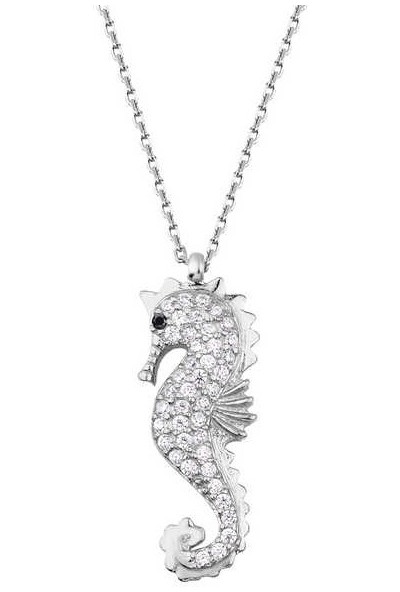 Deniz Atı Gümüş Beyaz Kolye GMS1857