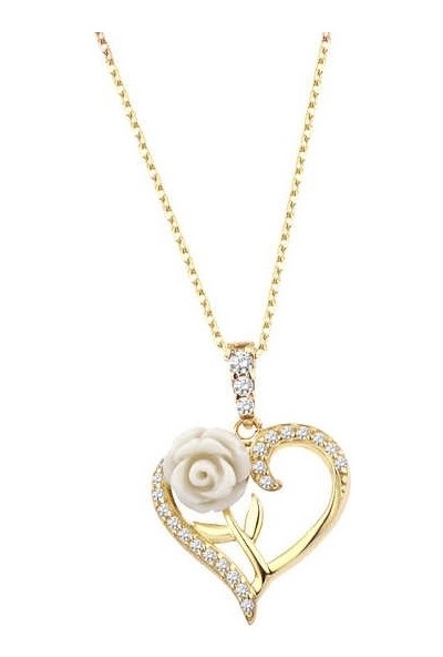 Güllü Kalp Gümüş Sarı Kolye GMS1901