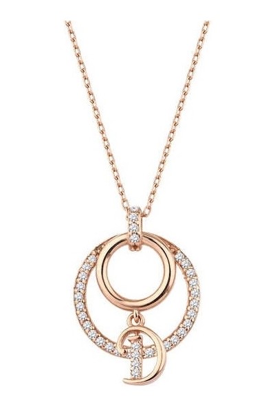 Harfli Çift Halka Rose Renk Gümüş Kolye GMS1967 Harfli Çift Halka Rose Renk Gümüş Kolye GMS1967
