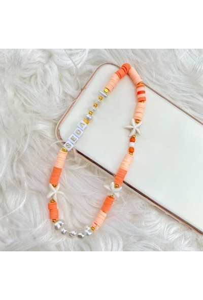 Yavruağzı Renk Isme Özel Yıldız Detaylı Fimo Telefon Askısı Telefon Charmı