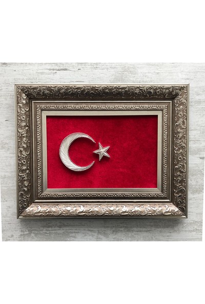 Huistgift Türk Bayrağı Yeni Çerçeve 46 x 36 Filografi Ahşap Tablo