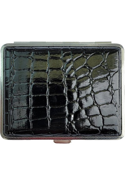 Gumush Siyah Deri Metal Sigara Tabakası Taşıma Kutusu