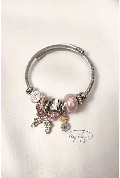 By Meriç Kadın Zirkon Taşlı Kelebek Charmlı Çelik Pandora Model Bileklik By Meriç Kadın Zirkon Taşlı Kelebek Charmlı Çelik Pandora Model Bileklik