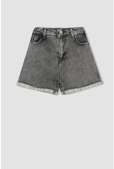 DeFacto Kız Çocuk Mom Fit Paça Katlama Detaylı Jean Şort W5745A622HS
