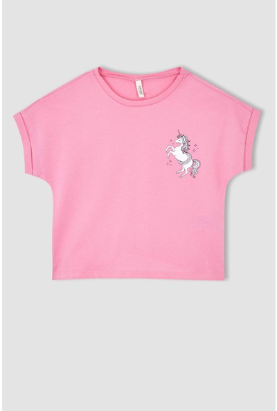 DeFacto Kız Çocuk Regular Fit Kısa Kollu Palmiye Baskılı TIŞÖRT X5054A622SM