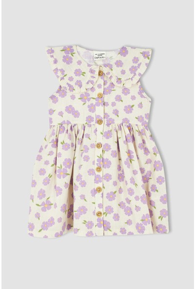 DeFacto Kız Bebek Çiçekli Regular Fit Büyük Yaka Kolsuz Keten Görünümlü Elbise Y1549A222SM DeFacto Kız Bebek Çiçekli Regular Fit Büyük Yaka Kolsuz Keten Görünümlü Elbise Y1549A222SM