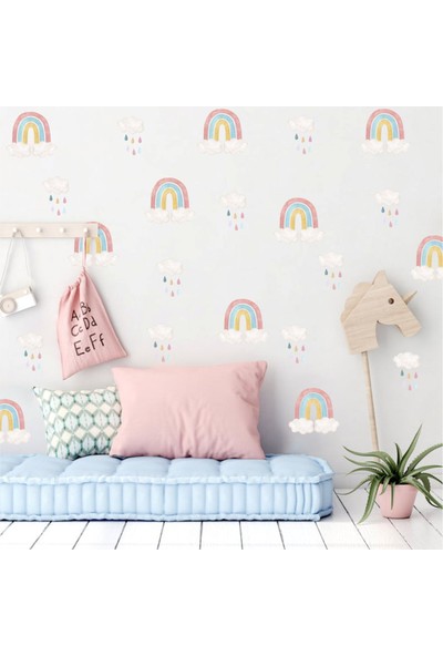 Piksel Grafik Modern Boho Gökkuşakları Çocuk Odası Duvar Sticker