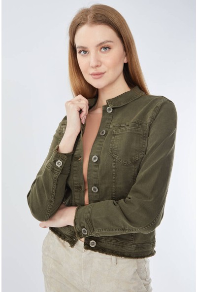 Blue White Kadın Slim Fit Jean Ceket Haki Blue White Kadın Slim Fit Jean Ceket Haki