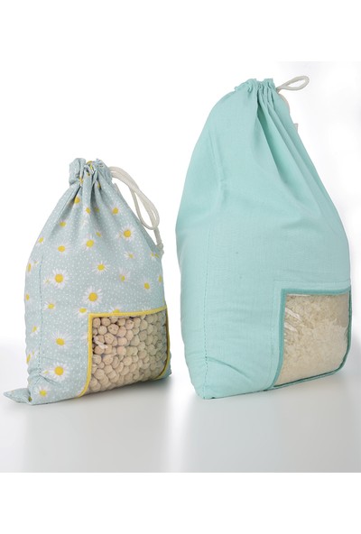 Huali Bakliyat Kesesi 2'li Pamuk Turkuaz Desenli