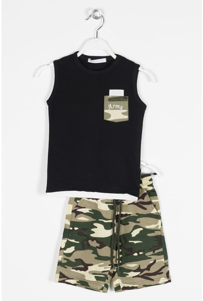 Zepkids Erkek Çocuk Kamuflaj Baskılı Cepli Kaprılı Takım 2-9 Yaş