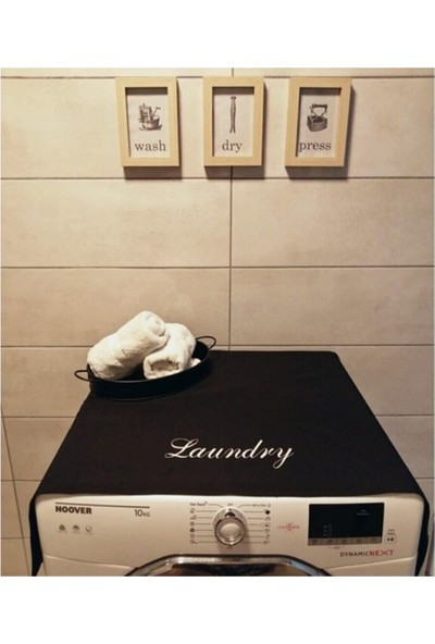 Laundry Nakışlı Gri Çamaşır Makinesi Örtüsü