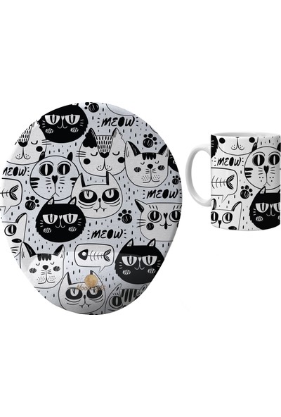 Flipped Cat Black White Mousepad ve Kupa Hediye Set Flipped Cat Black White Mousepad ve Kupa Hediye Set