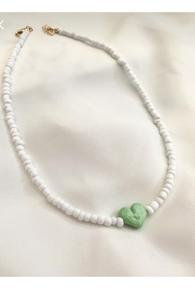 Misto Murano Cam Boncuklu Beyaz Kalp Kolye