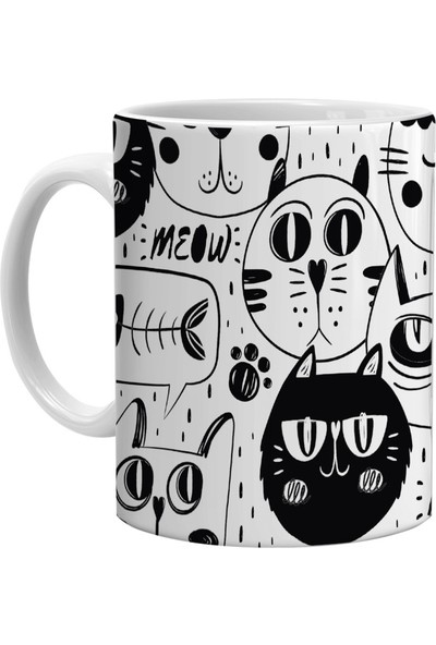 Flipped Cat Black White Kupa Bardak