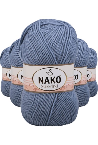 Nako 5 Adet Süper Inci El Örgü Ipi 100 gr Kot Mavi 1986