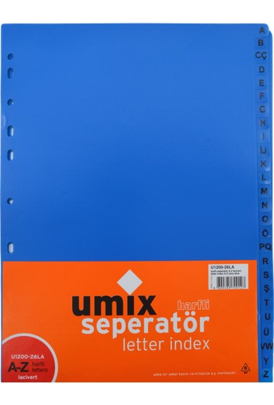 Umix Ayraç Separatör A4 A-Z Alfabetik Lacivert Umix Ayraç Separatör A4 A-Z Alfabetik Lacivert