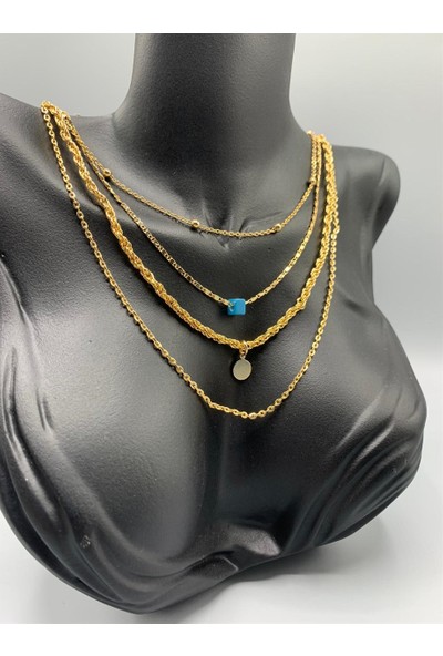 Bujiteri Dükkanı Gold Renk Dört Zincirli Bodrum Boncuklu Kombin Set Kolye Bujiteri Dükkanı Gold Renk Dört Zincirli Bodrum Boncuklu Kombin Set Kolye