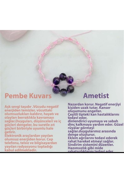 Osmanlı Doğaltaş Pembe Kuvars-Ametist Doğal Taş Bileklik B378 Osmanlı Doğaltaş Pembe Kuvars-Ametist Doğal Taş Bileklik B378