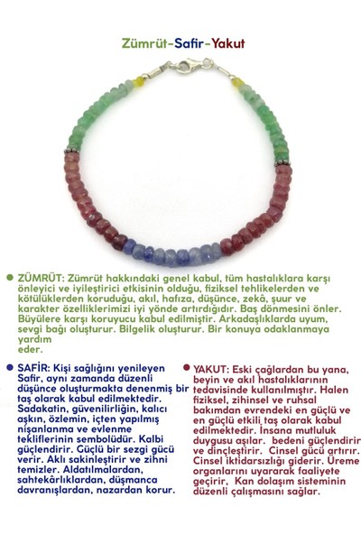 Osmanlı Doğaltaş Yakut-Zümrüt-Mavi Safir Bileklik B352