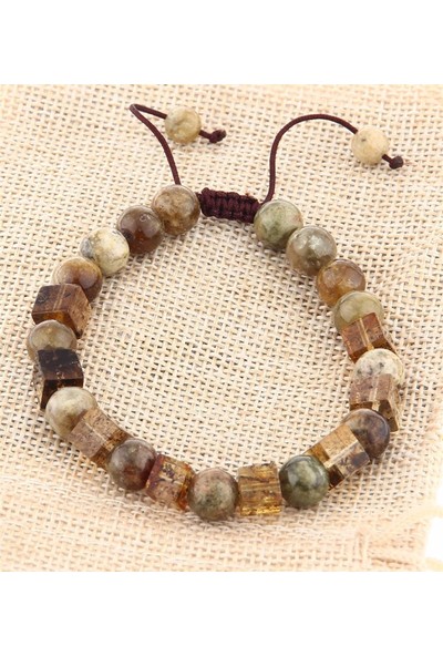 Osmanlı Doğaltaş Doğal Taş Bileklik-Kehribar,yeşil Lal,tsavorit B561