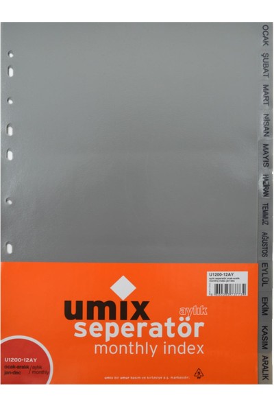 Umix Ayraç Separatör A4 Ocak-Aralık Umix Ayraç Separatör A4 Ocak-Aralık