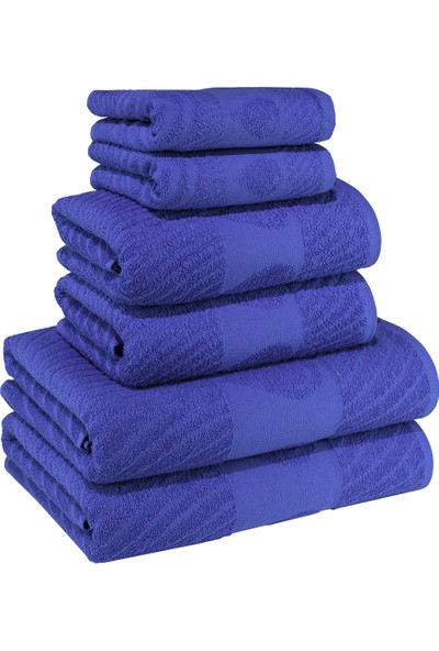 Textile Colors Sudamlası Desenli 100% Pamuk Banyo Havlu Seti 6 Adet, 2 Banyo Havlusu, 2 El Havlusu, ve 2 Yüz Havlusu, -Comfort- Mavi,