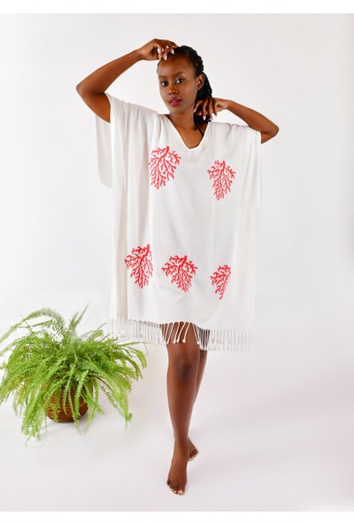 Zeze Otantik Zeze Kırmızı Baskı Mercan Pareo