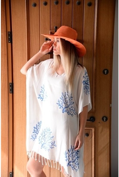 Zeze Otantik Zeze Mavi Baskı Mercan Pareo