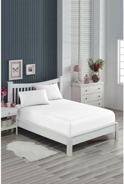 Evorhome Çarşaf Takımı Tek Kişilik Beyaz Lastikli 100x200cm