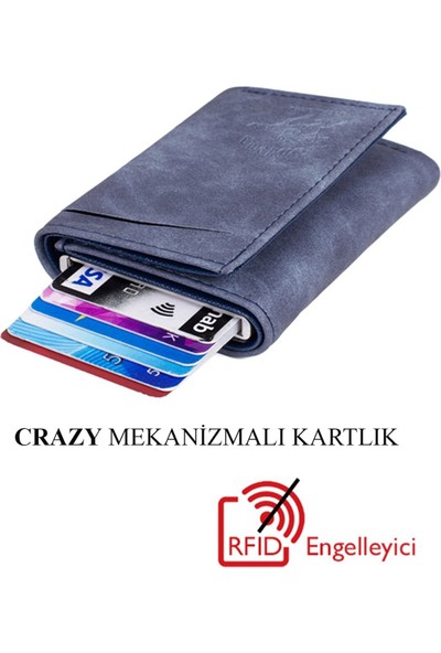 Newish Polo Mavi Crazy Deri Mekanizmalı Otomatik Kızaklı Kartlık Cüzdan (7CMX10CM) Newish Polo Mavi Crazy Deri Mekanizmalı Otomatik Kızaklı Kartlık Cüzdan (7CMX10CM)