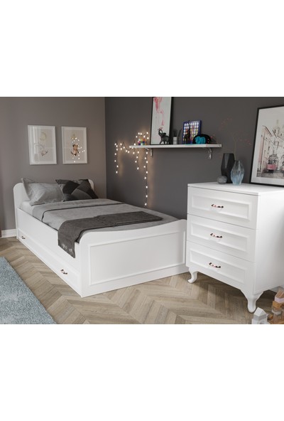 Kzn Home Kartopu Country Oda Takımı - Yavrulu Karyola, 2 Kapaklı Gardırop, 3 Çekmeceli Şifonyer Tamamı Mdf