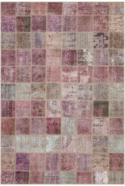 Çam Halı Mürdum Rengi Kareli Desen Patch Work HALI-170X240