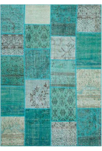 Çam Halı Turkuaz Su Mavi Rengi Patchwork El Dokuma HALI-170X240 Çam Halı Turkuaz Su Mavi Rengi Patchwork El Dokuma HALI-170X240