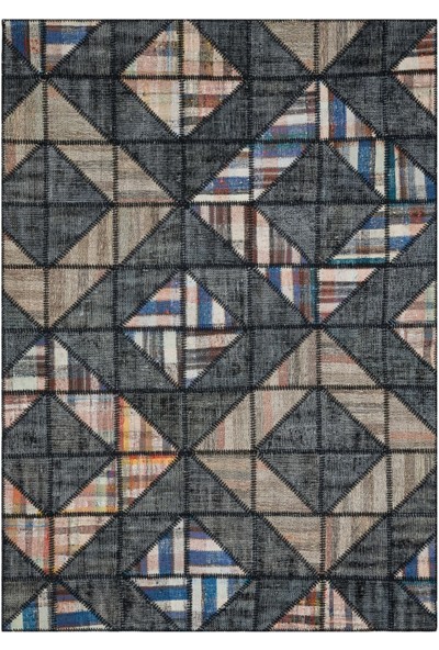 Çam Halı Siyah Mavi Meydan Desen Patchwork KİLİM-170X240 Çam Halı Siyah Mavi Meydan Desen Patchwork KİLİM-170X240