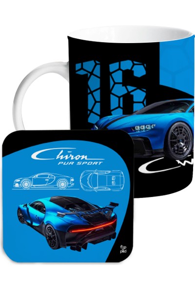 Flipped Bugatti Chiron Kupa ve Bardak Altlığı Takımı Flipped Bugatti Chiron Kupa ve Bardak Altlığı Takımı