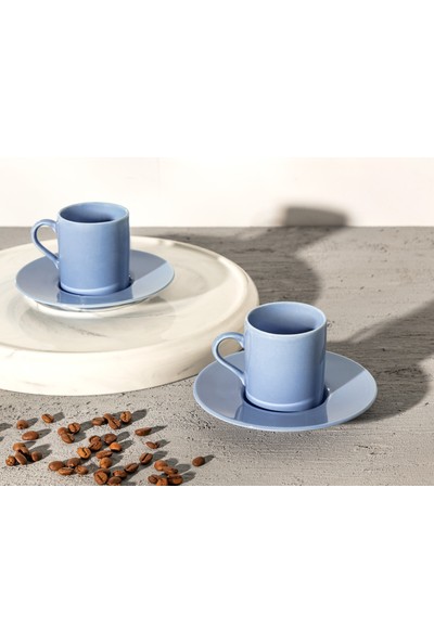 Madame Coco Lenora 2'li Kahve Fincan Seti - Duman Mavisi 90 ml Madame Coco Lenora 2'li Kahve Fincan Seti - Duman Mavisi 90 ml