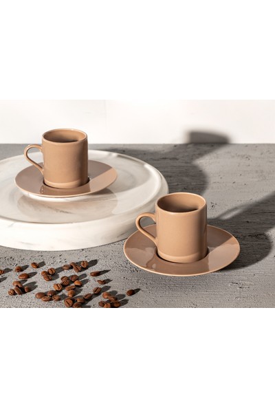 Madame Coco Lenora 2'li Kahve Fincan Seti - Bej 90 ml Madame Coco Lenora 2'li Kahve Fincan Seti - Bej 90 ml