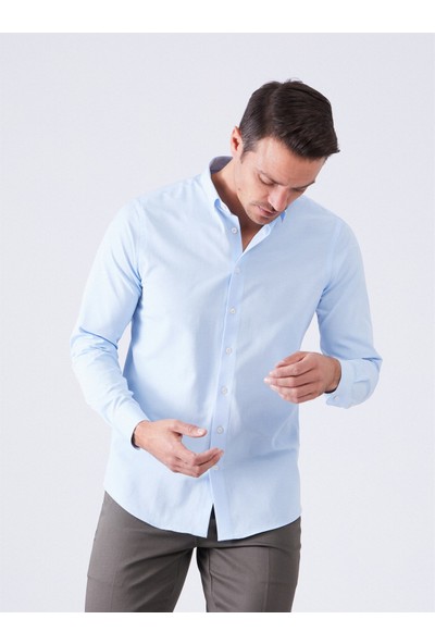 Dufy Mavi Düz Erkek Gömlek - Slım Fıt