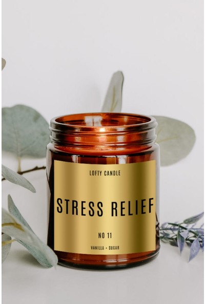 Stress Relief Gold Etiket Amber Kavanoz Mum Dekor Aromaterapi Rahatlatıcı Vanilya Kokusu 210 gr Stress Relief Gold Etiket Amber Kavanoz Mum Dekor Aromaterapi Rahatlatıcı Vanilya Kokusu 210 gr