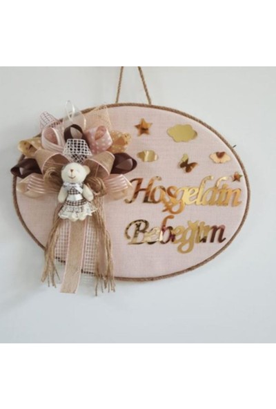 Baby Desing Keten Ayıcıklı Bebek Kapı Süsü Pudra Kahve Baby Desing Keten Ayıcıklı Bebek Kapı Süsü Pudra Kahve
