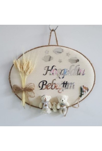 Baby Desing Keten Bebek Kapı Süsü Krem Gümüş Yazılı Ayıcık Ailesi Baby Desing Keten Bebek Kapı Süsü Krem Gümüş Yazılı Ayıcık Ailesi