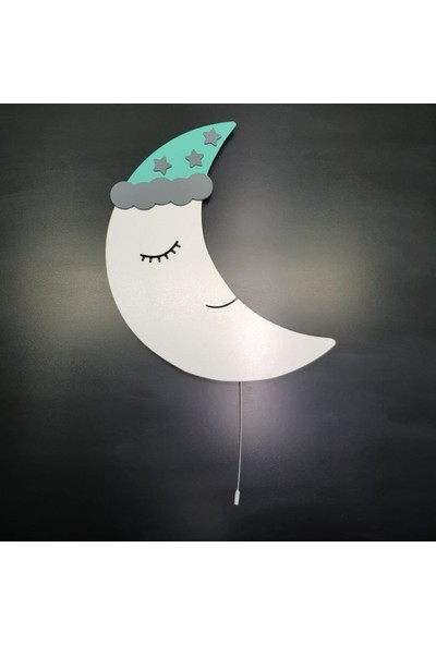 Baby Desing LED Işıklı Şapkalı Aydede Bebek Odası Duvar Süsü Kapısüsü Su Yeşili Gri Baby Desing LED Işıklı Şapkalı Aydede Bebek Odası Duvar Süsü Kapısüsü Su Yeşili Gri