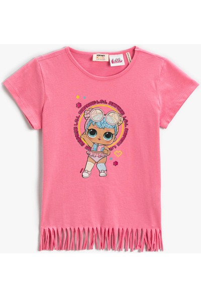 Koton Lol Baskılı Tişört Lisanslı Püsküllü Bisiklet Yaka Kısa Kollu Pamuklu